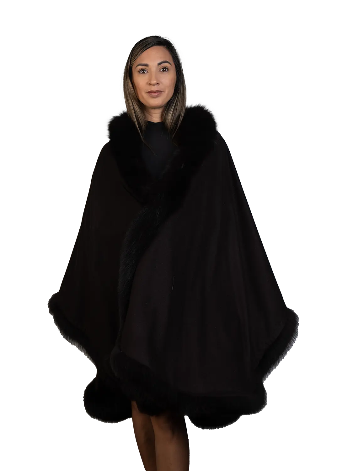 100% Cashmere Cape with Fox Trim - LaBelle Since 1919