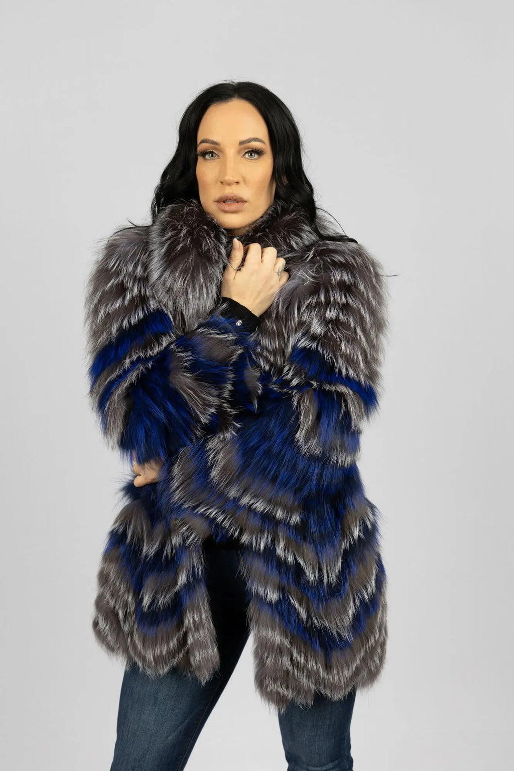 Dyed Feather Cut Blue and Silver Fox Stroller – LaBelle Since 1919