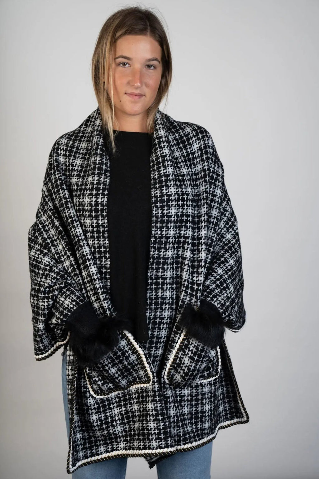 Chanel-Inspired Tweed Knitted Cardigan with Gold Detailing and Fox ...